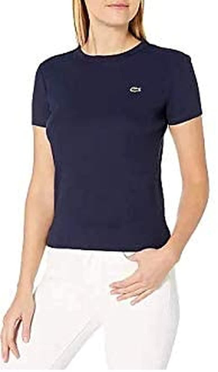 Lacoste Women's Short Sleeve Boxy Fit Jersey T-Shirt, Navy Blue, 0