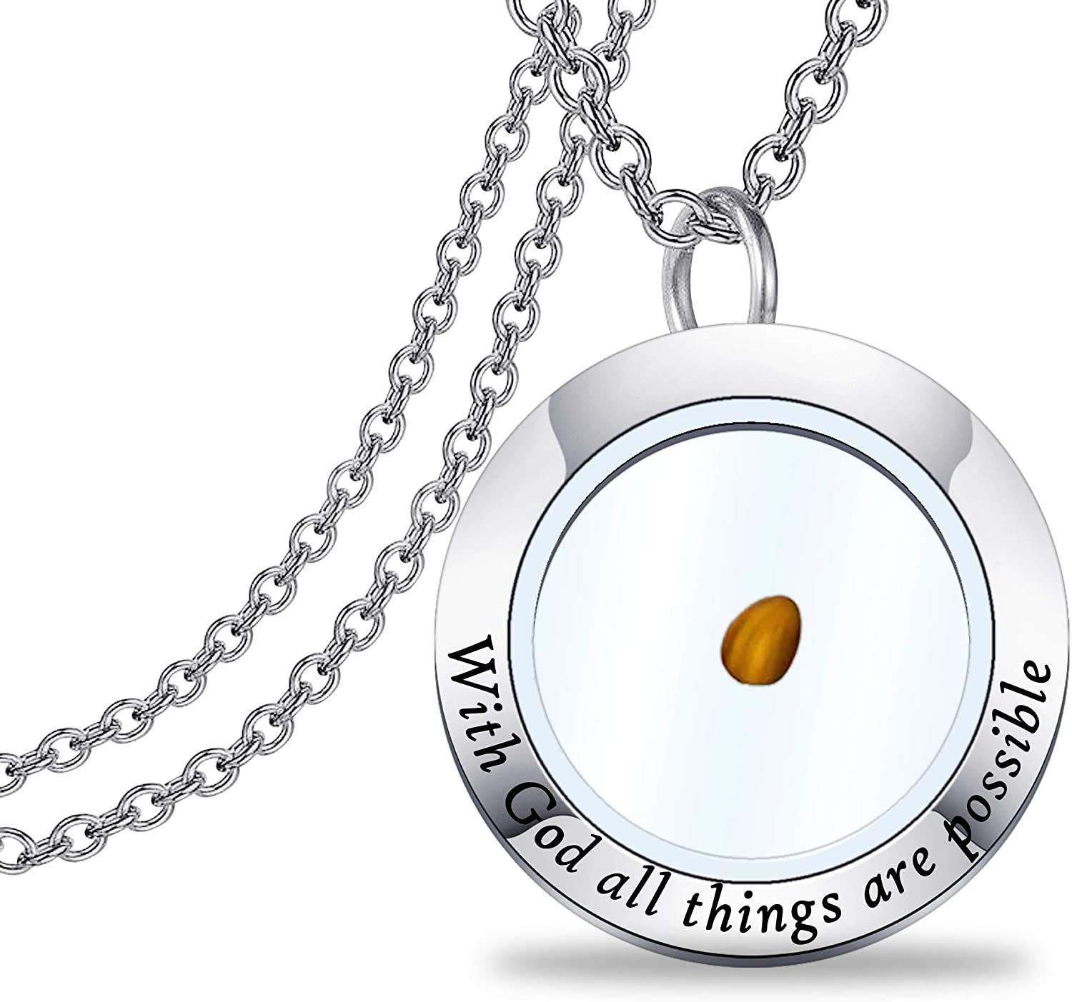 KUIYAI With God All Things Are Possible Necklace Mustard Seed Pendant Necklace Faith Jewelry (NE-With God NS)