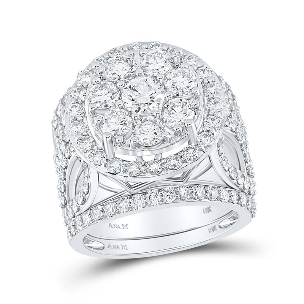 Jewels By Lux 14kt White Gold Womens Round Diamond Halo Bridal Wedding Engagement Ring Band Set 4.00 Cttw In 6 Prong Setting (I1 clarity; G-H color)