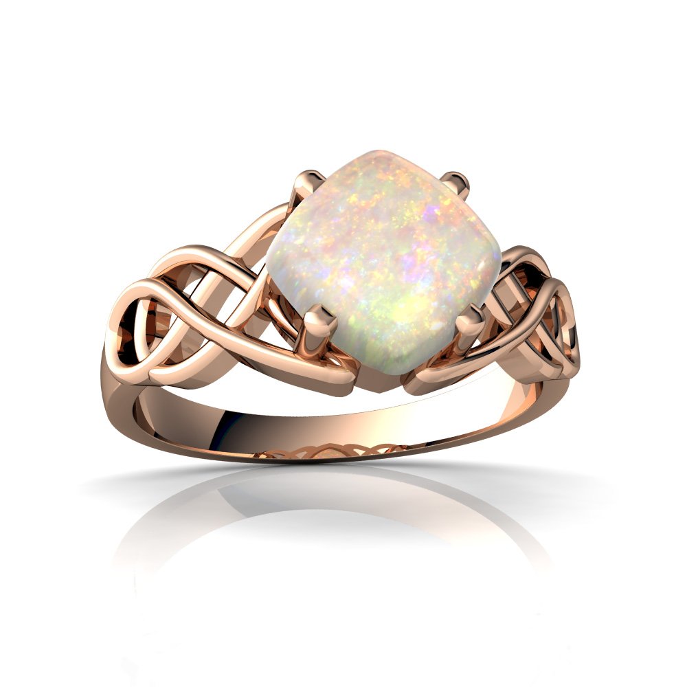 Jewels For Me 14kt Rose Gold Opal 6mm Cushion Celtic Knot Ring - Size 7.5