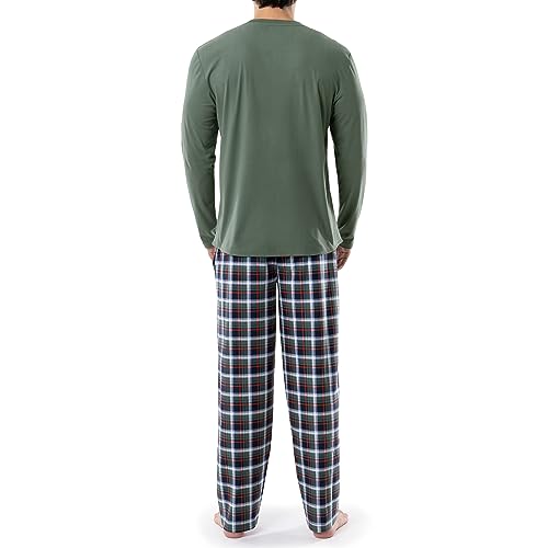 IZOD Men's Flannel Fleece Top and Pant Sleep Set, Green