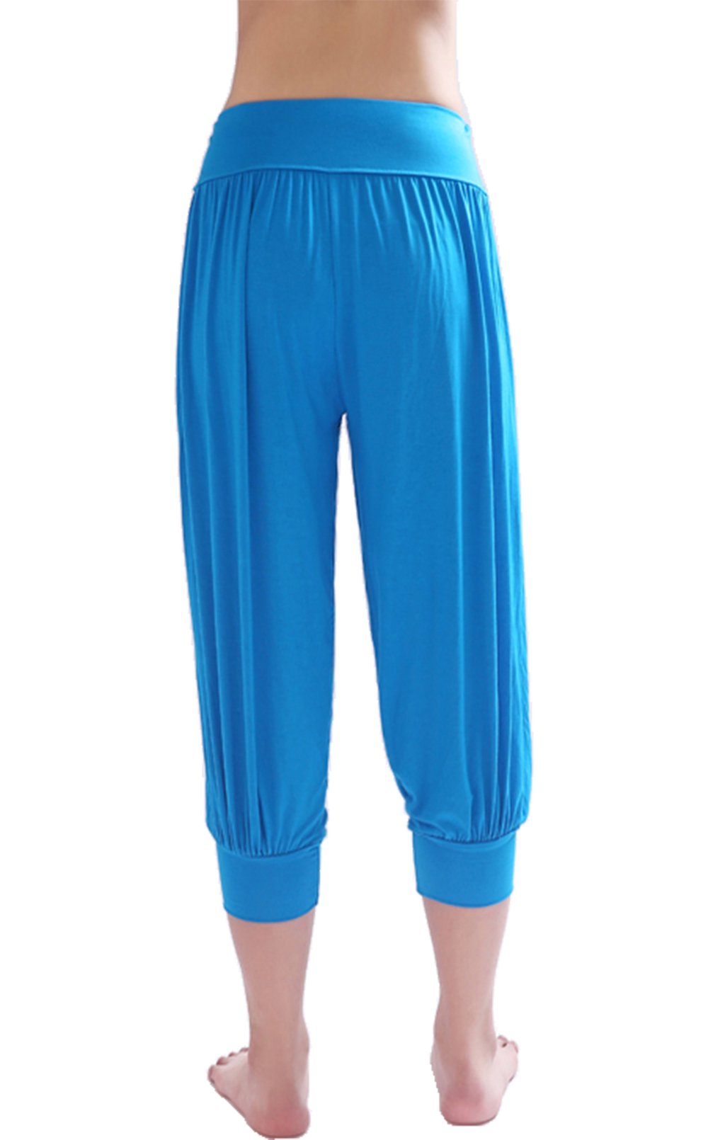 Hoerev Women Super Soft Modal Spandex Harem Yoga Pilates Capri Pants Lounge Pant,Green,Large