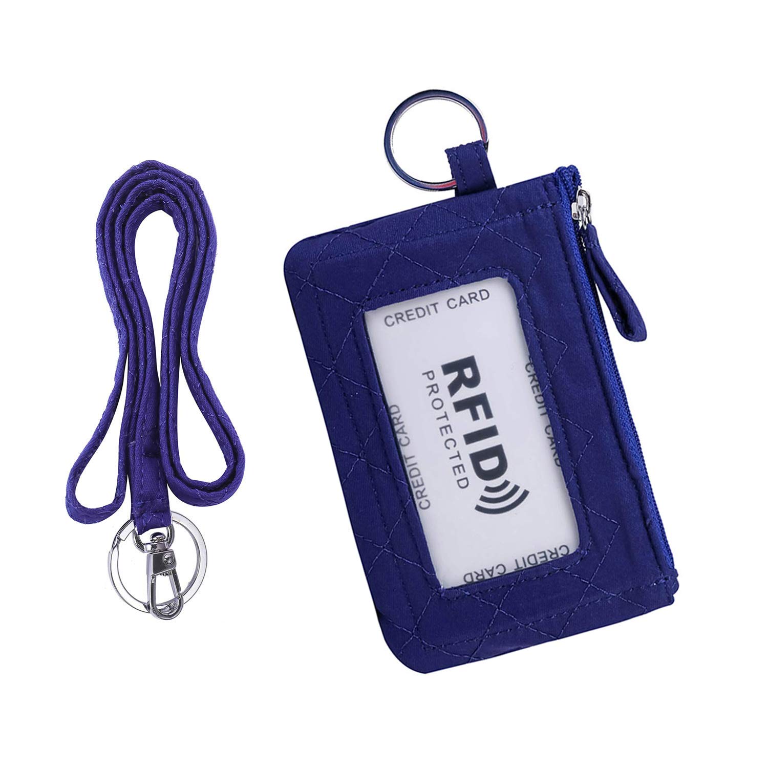 Iconic Zip ID Case Card Holder for Women,Signature Cotton Coin Purse with Id Window,RFID Blocking Change Pouch with Key Chain(BLACK)