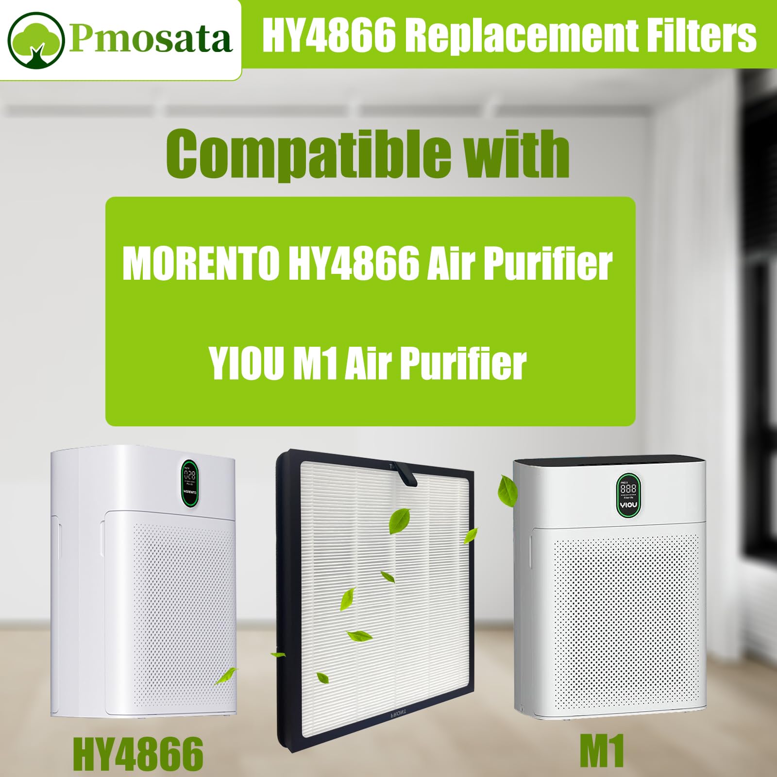 Pmosata 2 pack HY4866 Replacement Filter Compatible with MORENTO HY4866 Air Purifier and YIOU M1 Air Purifier,upgrade 2-In-1 H13 Ture HEPA Filter