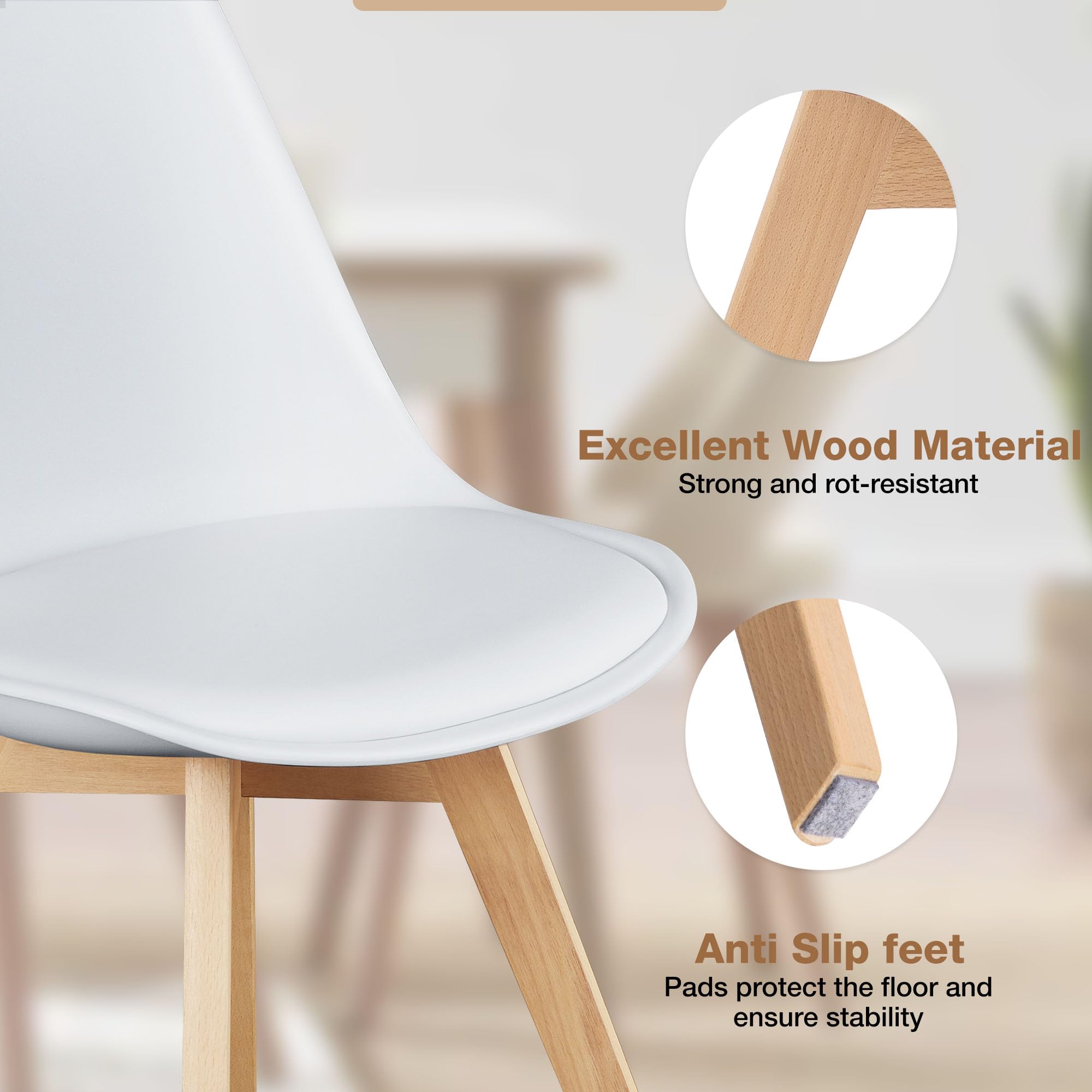 JHK Dining Chairs Set of 4 Dining Room Chairs, Kitchen Chairs Dining Table Chairs, Mid-Century Modern Dining Chairs for Dining,Kitchen, Living Room White