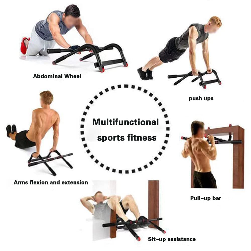 KDFJ Adjustable Indoor Fitness Horizontal Bar Pull-Up Workout Handles Chin-Up Gym Equipment Home Fitness Exercise Heavy Duty Trainer-Black