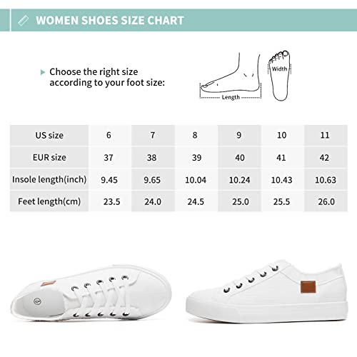 Women's Sneakers Canvas Shoes for Women Lace up Fashion Canvas Sneakers Classic Low Top Casual Shoes（White.US6）