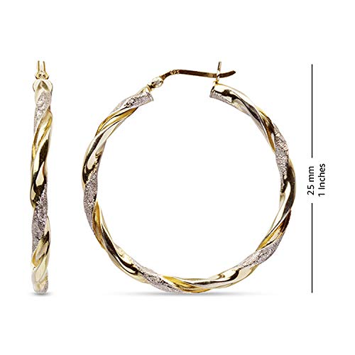 LeCalla 925 Sterling Silver Hoop Earrings Twisted Two-Tone Italian Design 14K Gold-Plated Small Earring Hoops for Women - 25MM