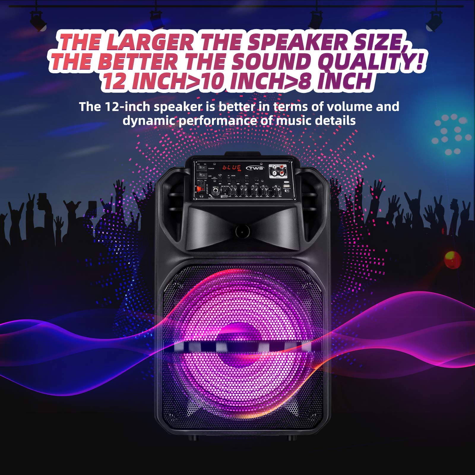 Karaoke Machine for Kids BT Connectivity with 2 Wireless Microphones, Dazzling DJ Disco Light 12'' Sub-woofer Portable Wireless PA Speaker System Bonus 1 Corded Mic and Remote, Great Gift For Kids