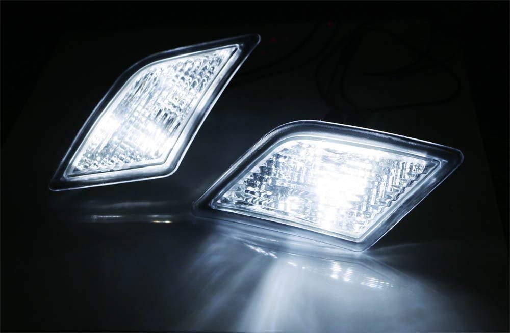 iJDMTOY Euro Clear Lens Front Side Marker Lights w/White LED Replacement Bulbs Compatible With 2008-11 Mercedes Pre-LCI W204 C250 C300 C350 & 2008-2013 C63 AMG, Replace OEM Amber Sidemarker Lamps