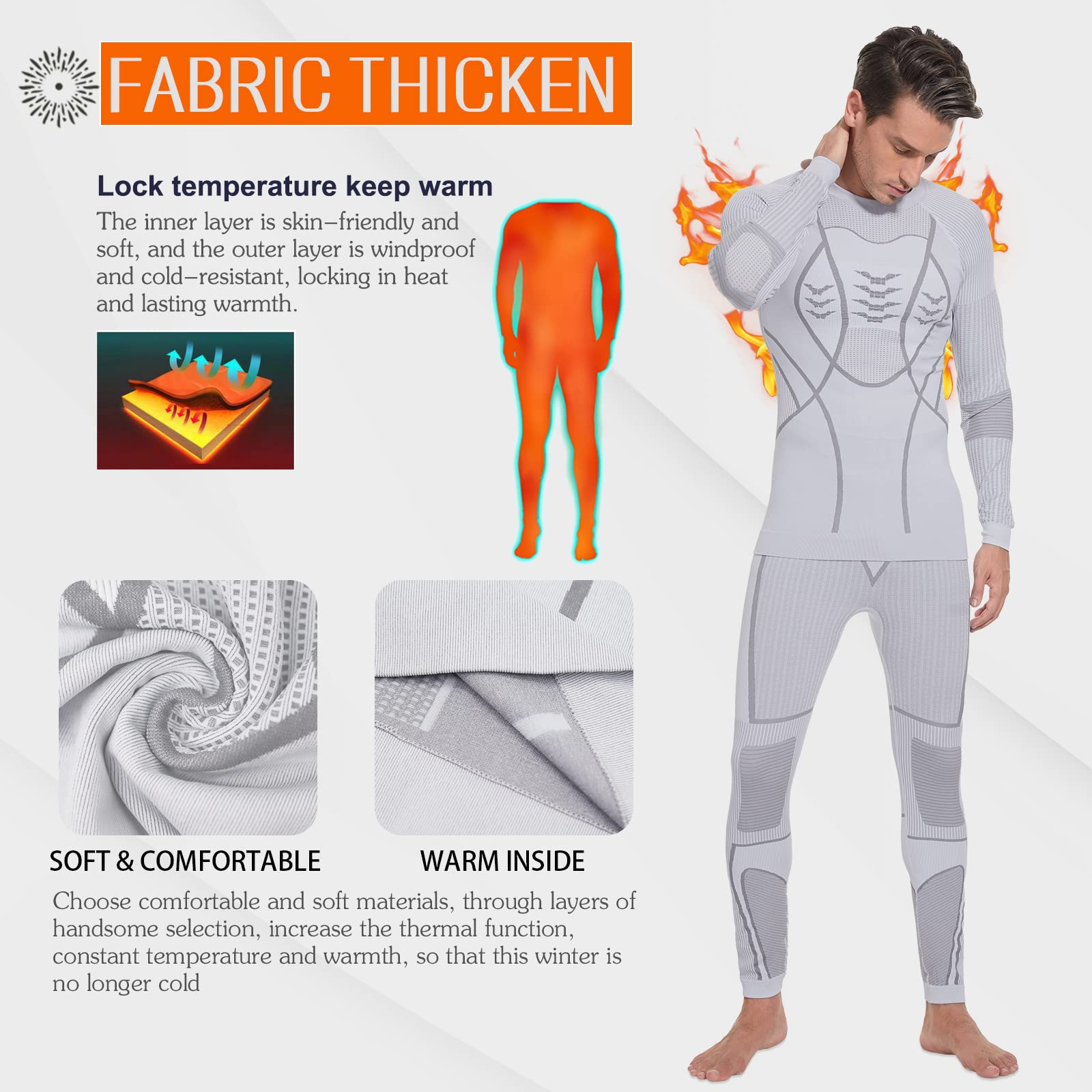 MEETYOO mens Thermal Seamless Long Johns Winter Base Layer Sets Cold Weather Gear Skiing Running Underwear, White, Large