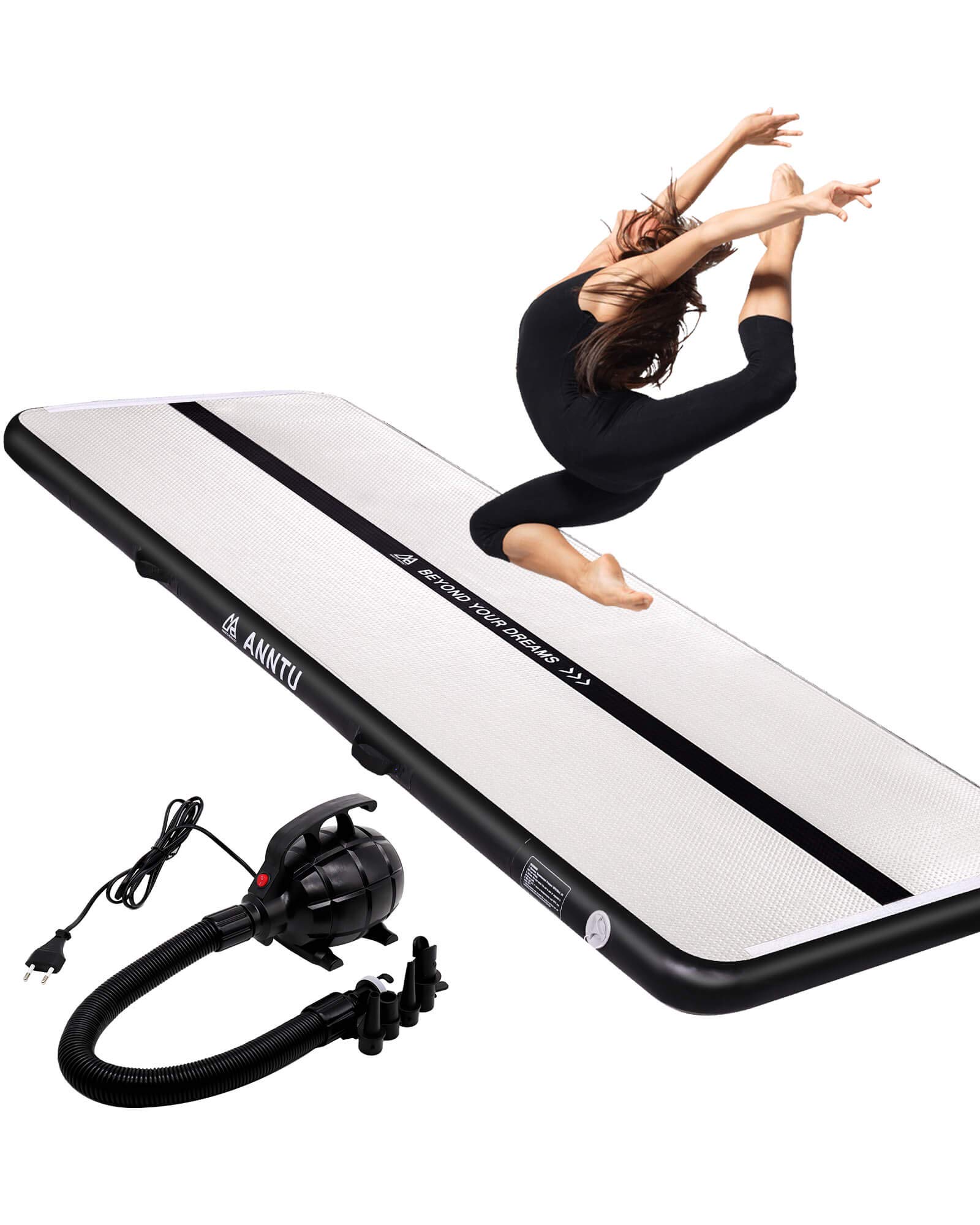 Inflatable Air Gymnastics Mat 10ft Training mat 4 inches Thick tumbling mat with Electric Pump for Home/Gym/Outdoor (Black-10FT)