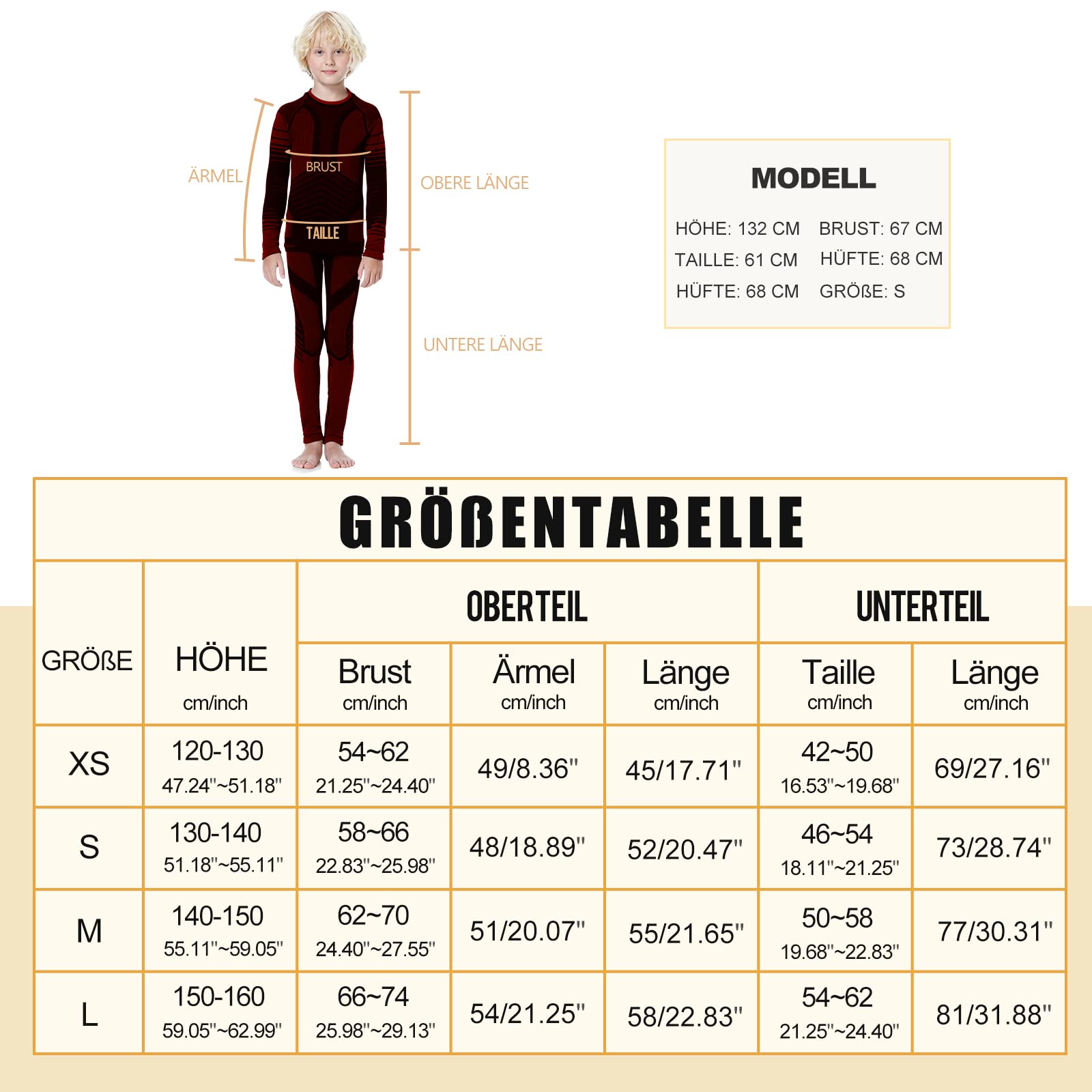 MEETYOO Thermal Underwear Set for Kids, Seamless Long Johns for Boys, Ski Base Layer Leggings & Shirt for Child 6-15 Years Red