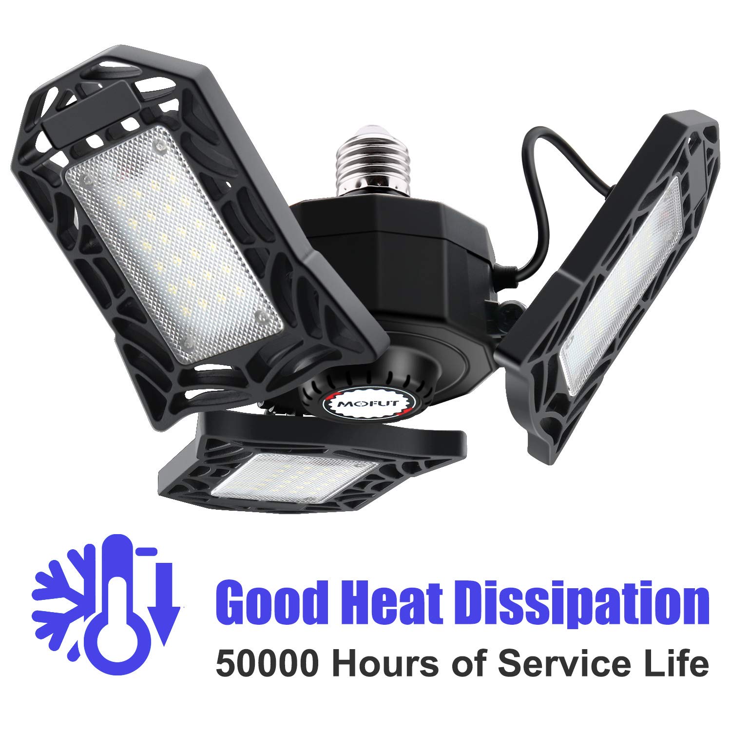 LED Garage Lights, 2 Pack LED Garage Ceiling Lights 6000LM Garage Lighting, Deformable LED Garage Light Bulbs, Support E26 Screw Socket LED Shop Lights for Garage, Lamp Sets, etc (No Motion Detection)