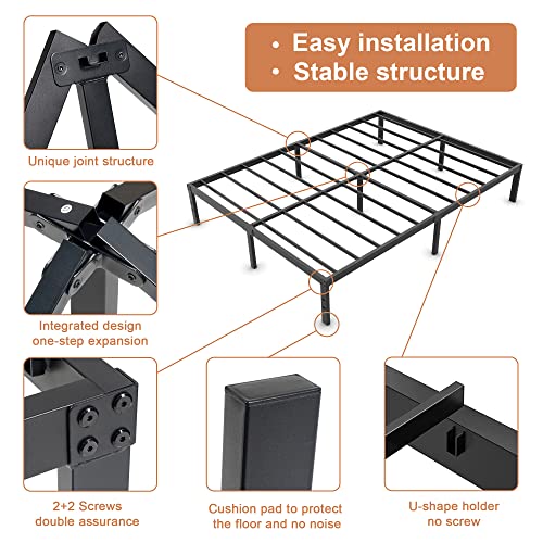 Umyder Full Size Bed Frame with Steel Slats Support,Sturdy and Durable No Box Spring Needed 14 Inch High Platform Metal Bedframes Black Heavy Duty 3500lbs,Noise Free,Easy Assembly