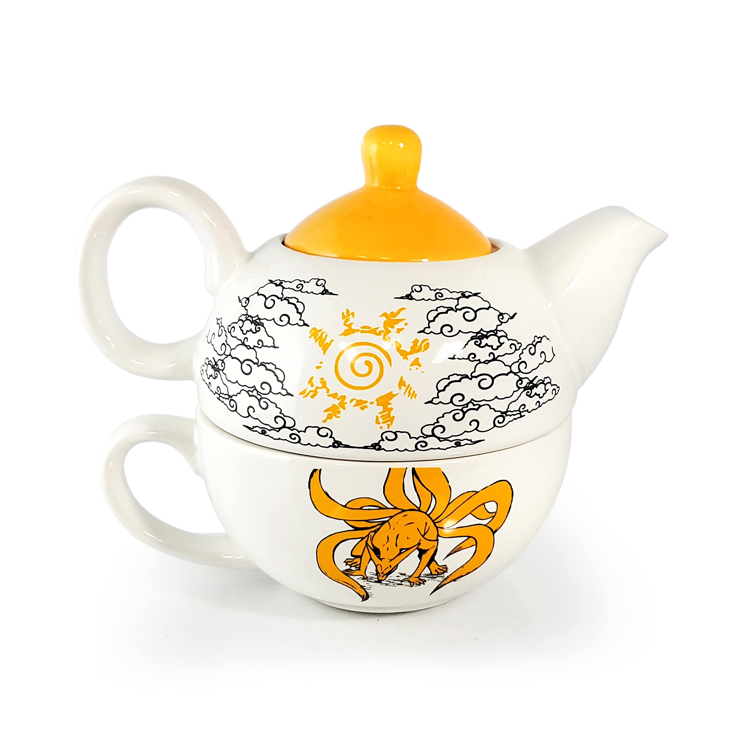 Naruto Shippuden Tea Cup Set 2 with Teacup and Kettle | 15 Oz TeaCup Featuring The Nine-Tail Fox “ Kurama” | Anime | Kitchen Deco | Naruto Tea Cup Set | Officially Licensed | By Just Funky