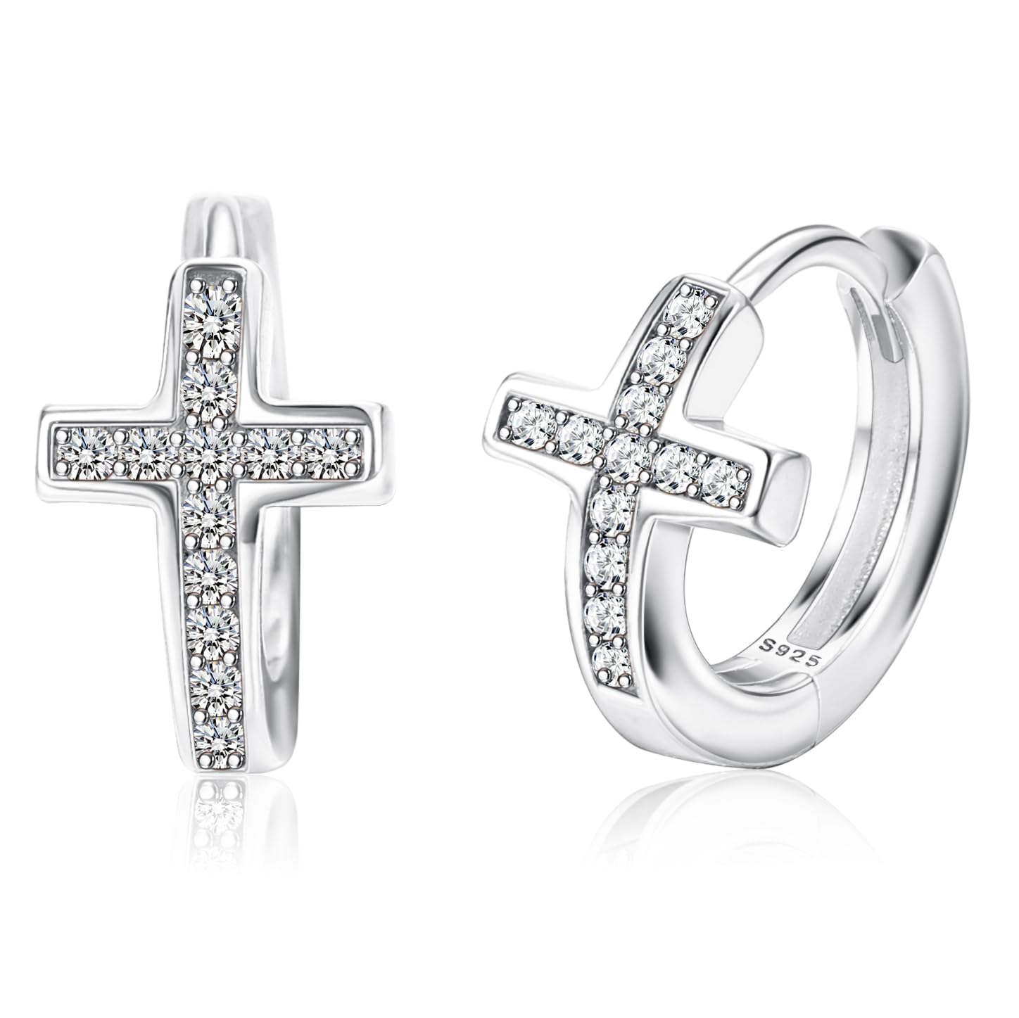 MILACOLATO 925 Sterling Silver Cross Hoop Earrings: Small Huggie Earring for Women Men Tiny Cubic Zirconia Hypoallergenic Cartilage Cross Earrings Dainty 18K Gold Plated Jewelry Gifts