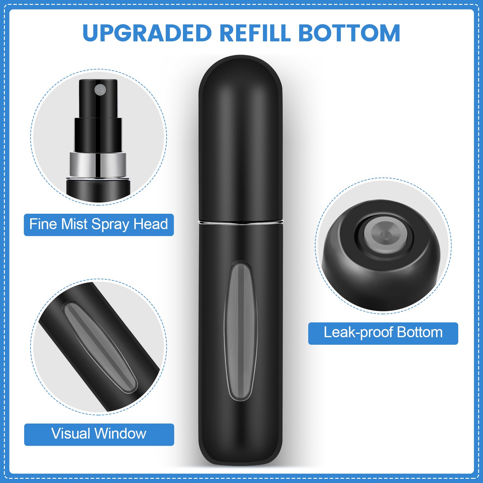 IMPORX Perfume Travel Refillable Cologne Atomizer Small Empty Spray Bottles Travel Size Perfume Atomizer Travel Accessories for Women Mens Mini Spray Bottle for Travel Essentials 5 Pack 12ml/0.4oz