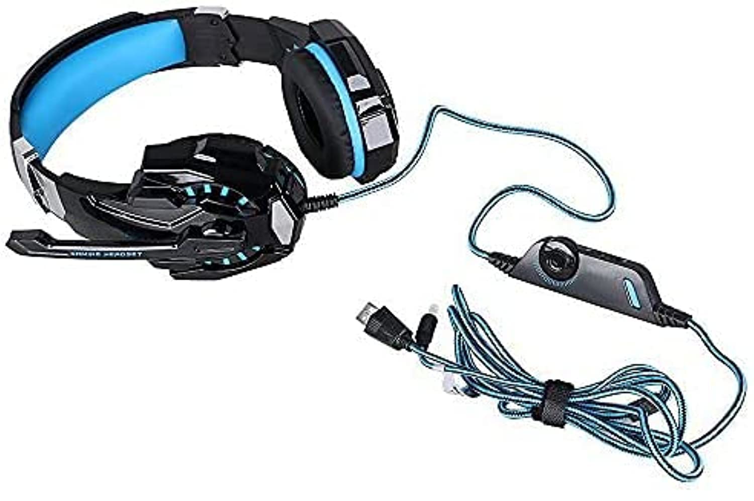 JiaLe G9000 Headset 3.5mm Game Gaming Headphone Earphone with Microphone LED Light for Laptop Tablet Mobile Phones PS4 - Black + Blue