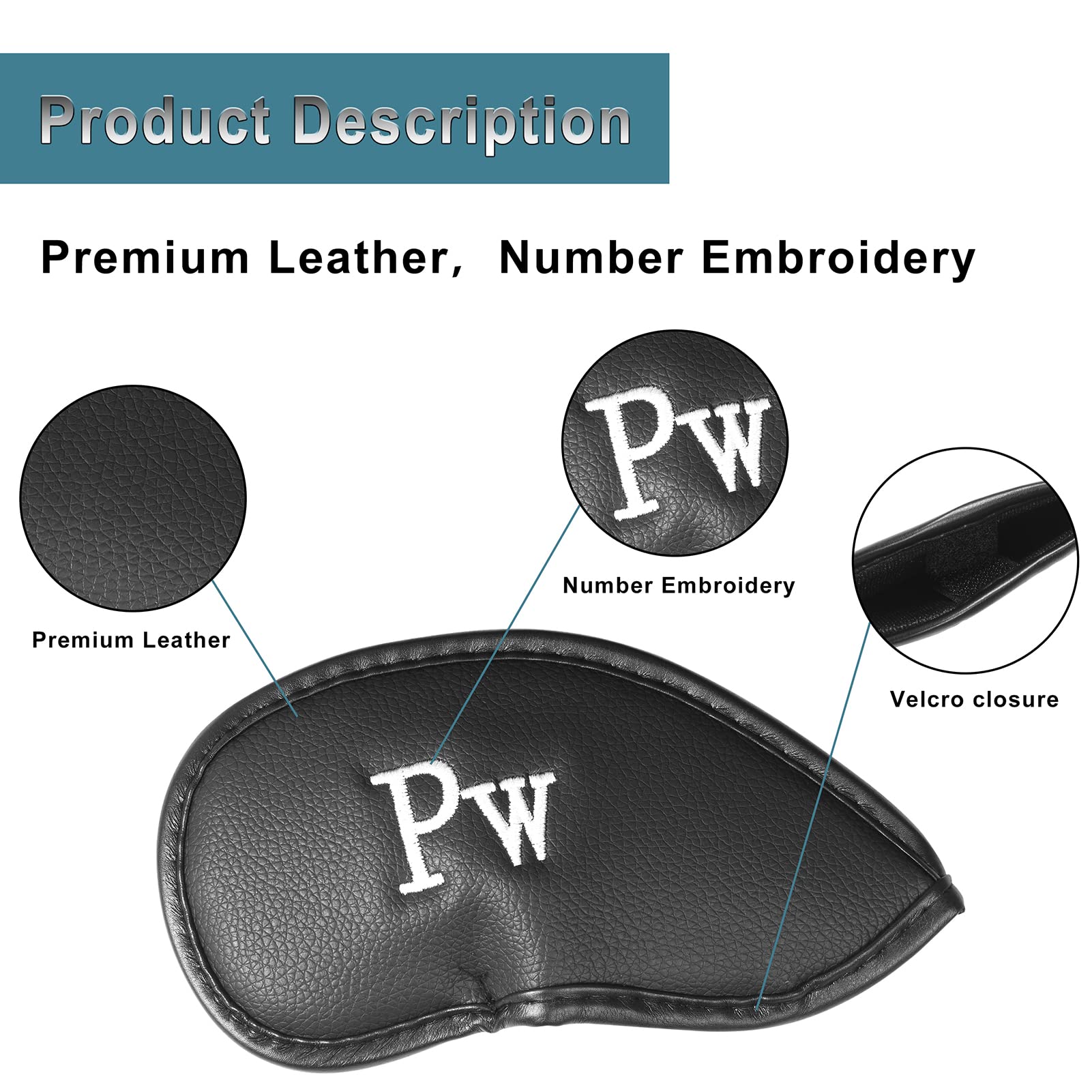 Newpal Golf 12 in 1 is Made of fine PU leather, Golf Iron Head Cover Set, Head Cover fits All Brands, Oversized and Waterproof. (leather)