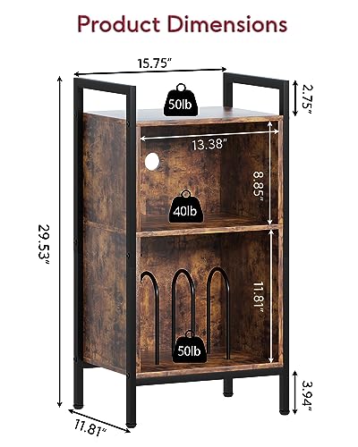 Yusong 3 Tier End Table, Tall Side Table with Storage Cabinets, Bedside Table Nightstand Small Bookcase for Small Space in Living Room, Bedroom, Office, Rustic Brown