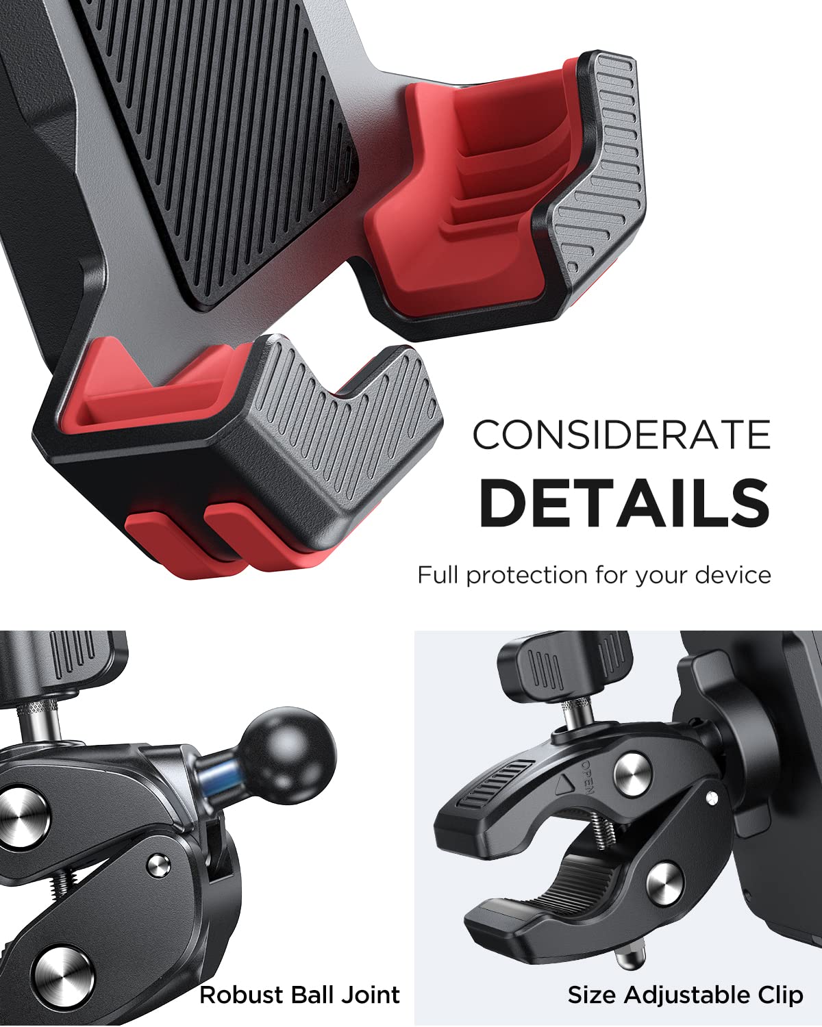 JOYROOM Motorcycle Phone Mount, [Fastest Visualize Lock][150mph Wind Anti-Shake] Bike Phone Holder with Easy Install Handlebar Clamp, fits for Bicycle Scooter ATV/UTV, Fit for iPhone & All Phones