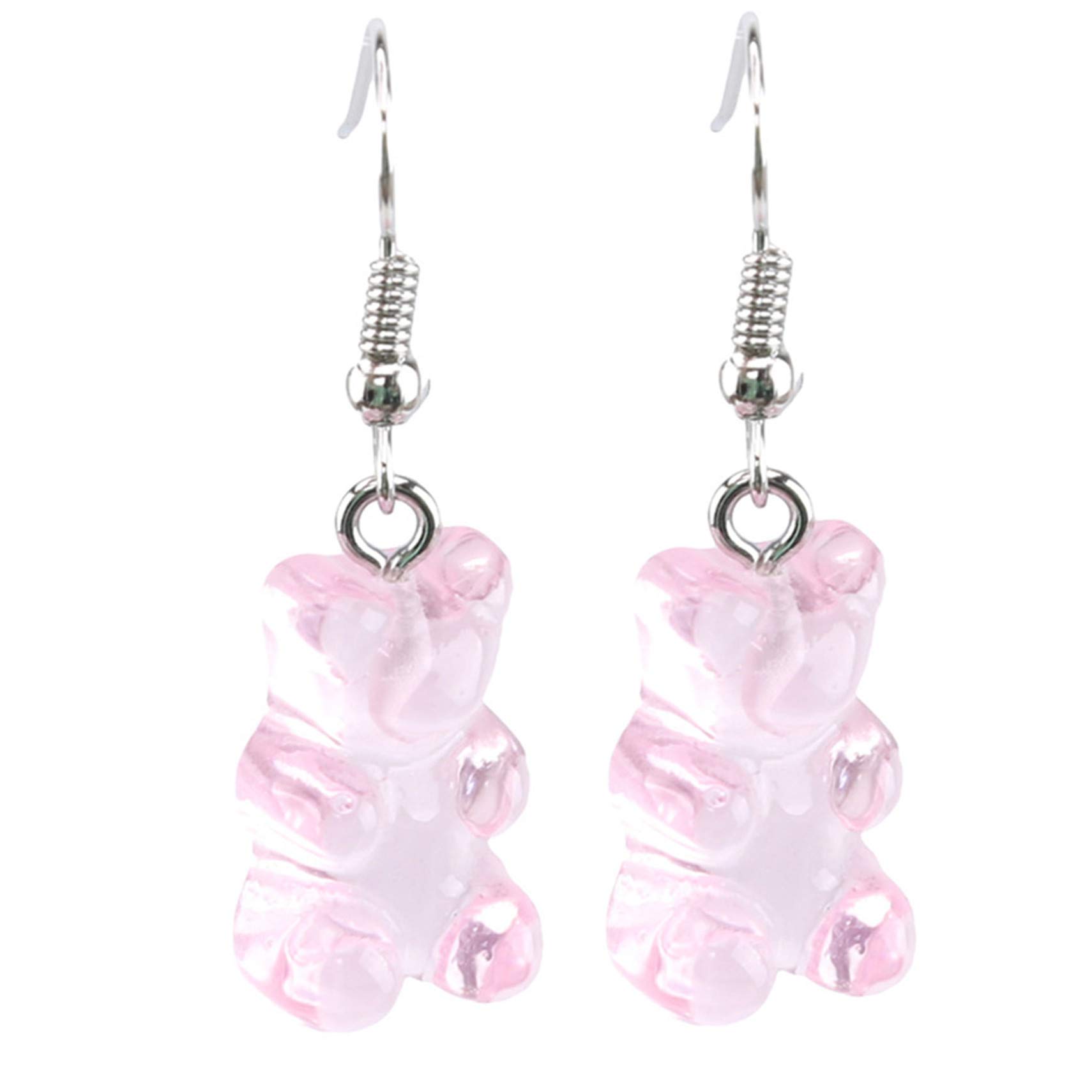 LKEEP 1 Pair Creative Lovely Mini Gummy Bear Earrings Simple Cartoon Design Female Ear Hooks Dangle Accessories Gift,Pink