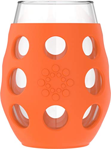 Lifefactory Wine Glass with Protective Silicone Sleeve, 4 Count (Pack of 1), Orange, Cobalt, Grass Green and Huckleberry