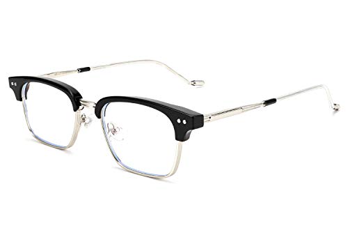Karsaer Vision Blue Light Blocking Glasses, Half Metal Frame,Women&Men Computer Glasses Classic, Retro Designer Style,Anti Eyestrain/Filter Ray Lens-Silver