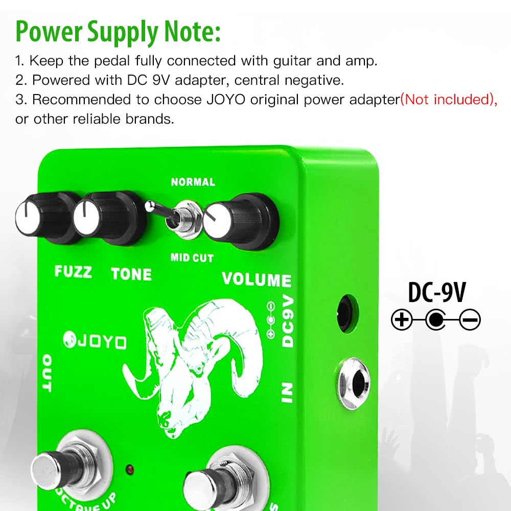 JOYO Octave Fuzz Pedal, Germanium Fuzz 60's Rock Effect - JF-12, Green White, Electric Guitar