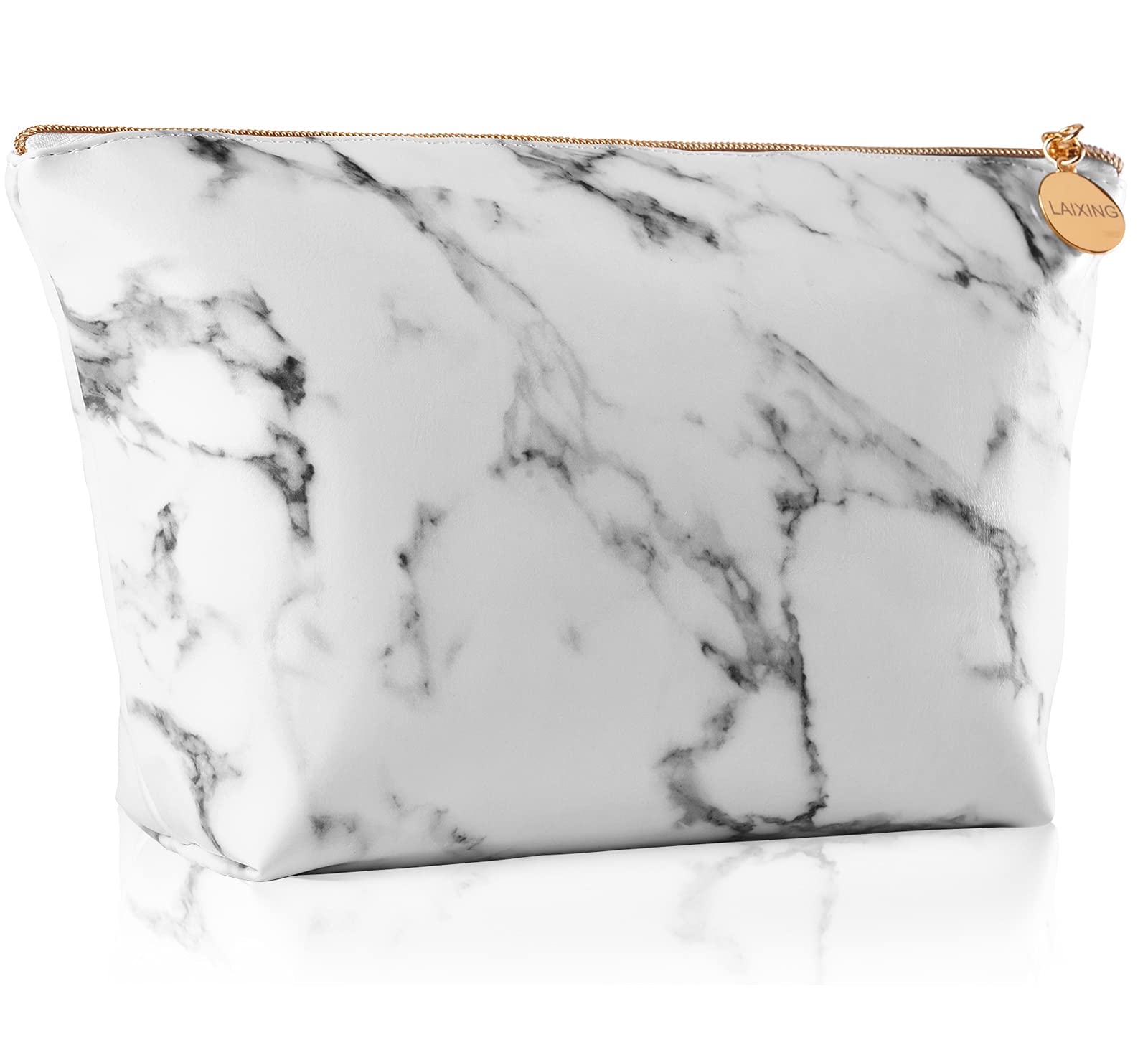 LAIXING Marble Makeup Bag Large Cosmetic Bag Portable Waterproof Organizer Bag Travel Toiletry Pouch for Women Girls