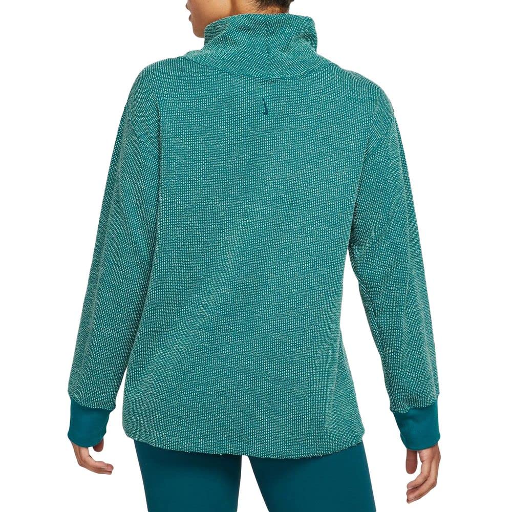 Nike Yoga Luxe Women's Textured Funnel-Neck Long-Sleeve Pullover Cover-Up, Geode Teal/Grey Haze/Midnight Turquoise, Small