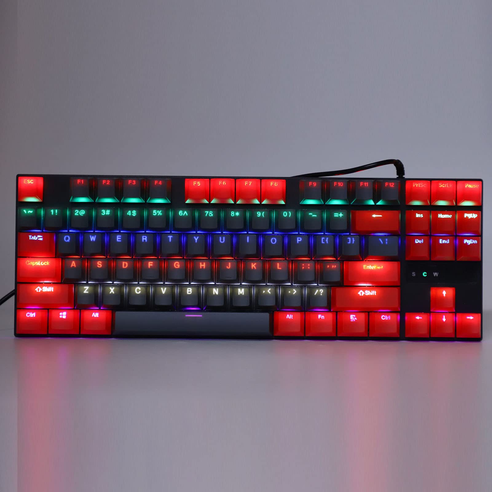 Red Switch Mechanical Keyboard Floating Button Structure 2 Color Injection Molding Red Switch Color Lock Mechanical Gaming Keyboard for Gaming (Gray and Red)