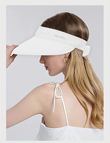 Womens Large Brim Sun Hat Uv Protection 2 in 1 Zip-Off Sun Protection Visor Beach Hat Packbale Foldable White