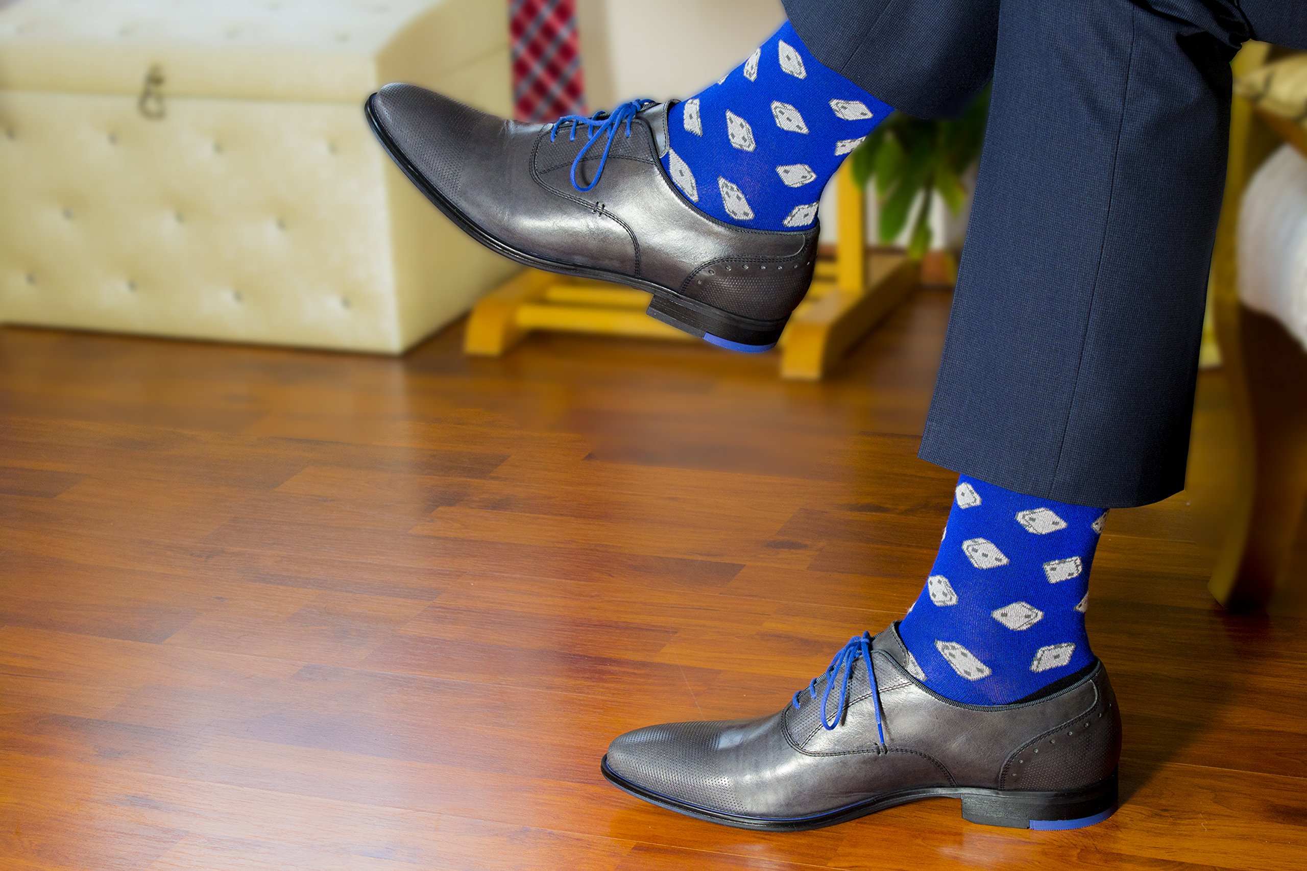 Hugh Ugoli Men's Bamboo Dress Socks for Business, Trouser | Thin, Seamless, Patterned Crew Socks in Gift Box, Shoe Size 7-12, Dice 1 I 6 Pairs