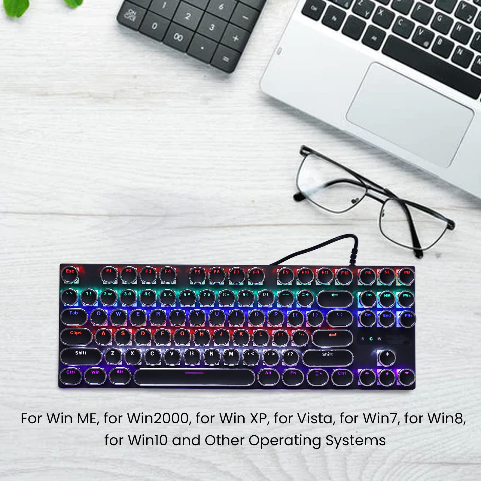 Red Switch Mechanical Keyboard Floating Button Structure 2 Color Injection Molding Red Switch Color Lock Mechanical Gaming Keyboard for Gaming (Black Plated Punk Keycaps)