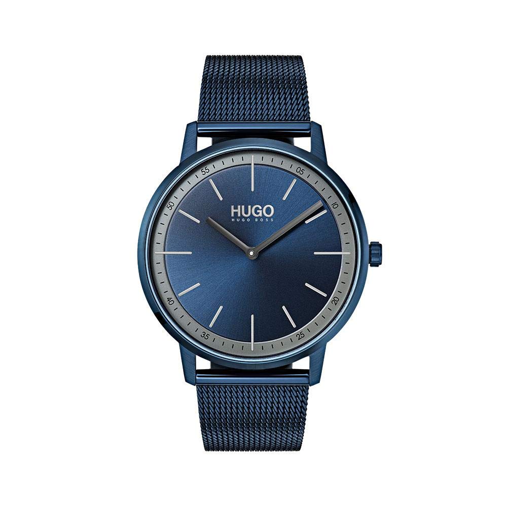 HUGO #Exist Unisex Quartz Ionic Plated Blue Steel and Mesh Bracelet Business Watch, Color: Blue (Model: 1520011)