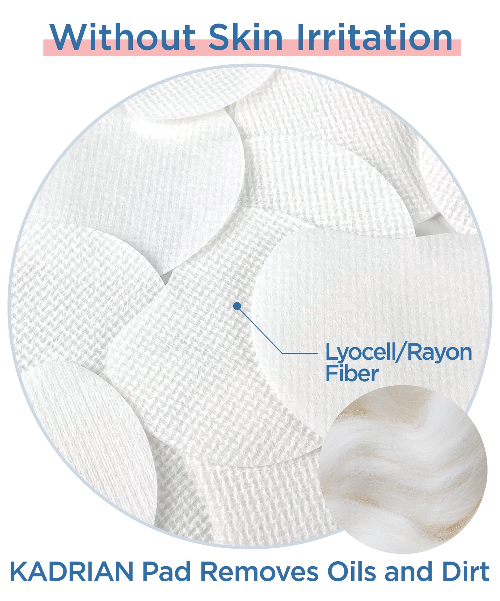 KADRIAN Double-Sided Facial Pads - Lint free - for Makeup Remover and Toner - Rayon face pads for toner and cleasing - Rayon not cotton balls - Exfoliating cotton rounds for face (180 Pads)