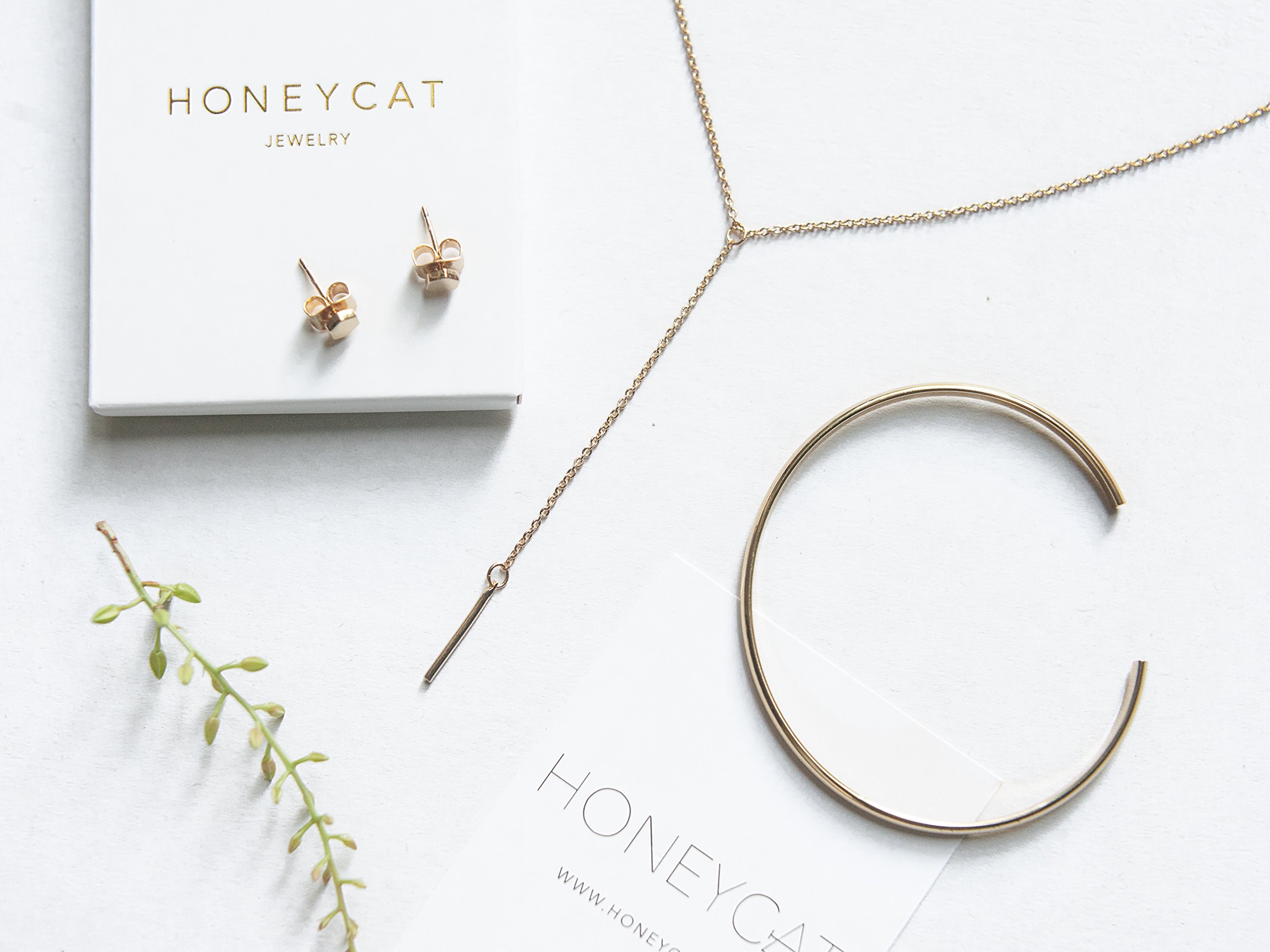 Honeycat Lariat Bar Necklace in 18k Rose Gold Plate | Minimalist, Delicate Jewelry (Rose Gold)