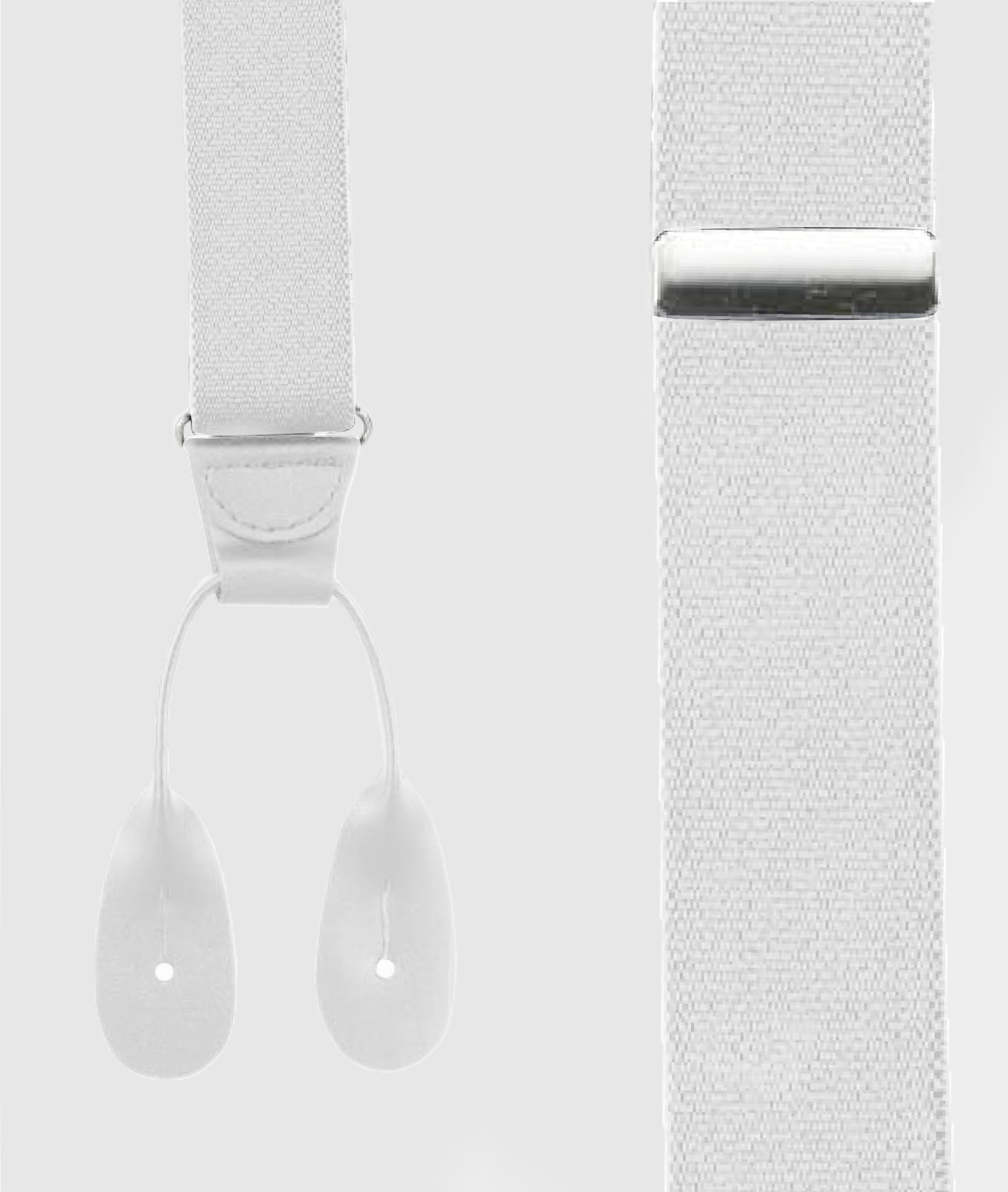 HOLD'EM Tuxedo Suspenders for Men Black Genuine Leather Button End 1.25 Inches Mens Braces Suspenders- White (Regular 46" Long)