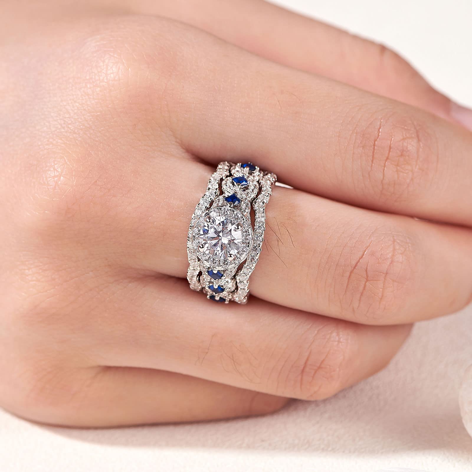 Newshe Engagement Wedding Ring Set 925 Sterling Silver 3pcs 2.5ct Round White Cz Blue Size 5-10 (6)