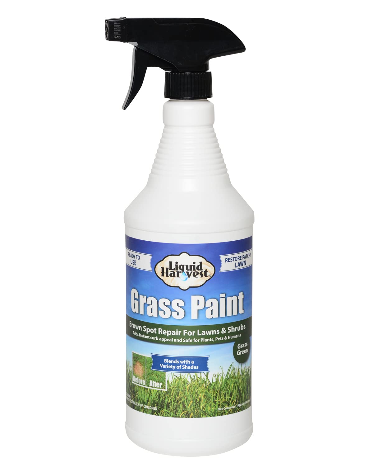 Liquid Harvest Grass Paint, 32oz Ready to Use Packaging and Formulation Designed to Cover Dog Urine Spots, Enhance Patchy, Dormant or Yellowing Grasses