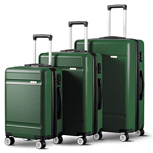 Zitahli Luggage Sets, Suitcases with Wheels, 3 Piece Luggage Set, Suitcase Set with TSA Lock Spinner Wheels YKK Zippers, 20in 24in 28in (Dark Green)