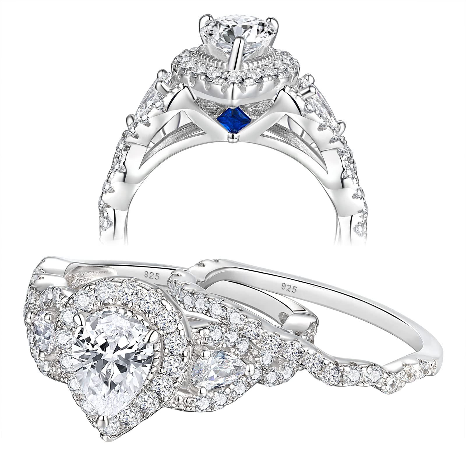 Newshe Jewellery Engagement Wedding Ring Set For Women AAAAA Cz 925 Sterling Silver 2.5ct Pear Shape White Size 7