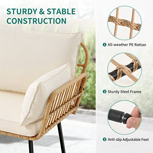 YITAHOME 4 Pieces Patio Furniture Set, Wicker Balcony Bistro Set, Outdoor All-Weather Rattan Conversation Set with Loveseat Chairs Table Soft Cushions for Backyard, Pool, Deck, Garden - Beige