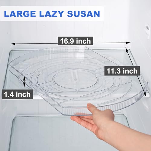 Yatmung Long Square Lazy Susan Turntable for Refrigerator - 16.5 Inch Clear Rectangular Lazy Susan Storage - Cabinet, Countertop, Pantry, Kitchen - Large Fridge Lazy Susan Organizer Rectangle