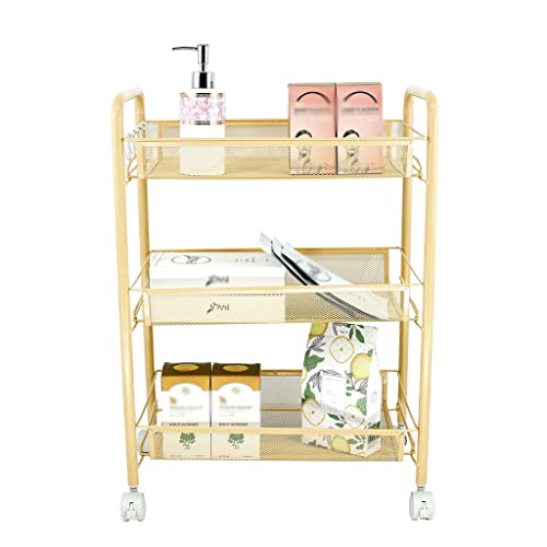 KFJBX Kitchen Bathroom Bathroom Shelf Metal Trolley with Wheels Three-Layer Storage Rack Hook Trolley (Color : D, Size : 1)