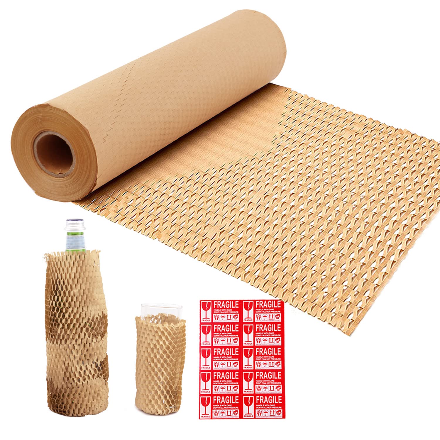 Honeycomb Packing Paper for Moving Dishes and Glassware 15"x98' Eco Friendly Packaging Bubble Cushion Wrap Roll Bulk Shipping Supplies for Packages Box Void Filler