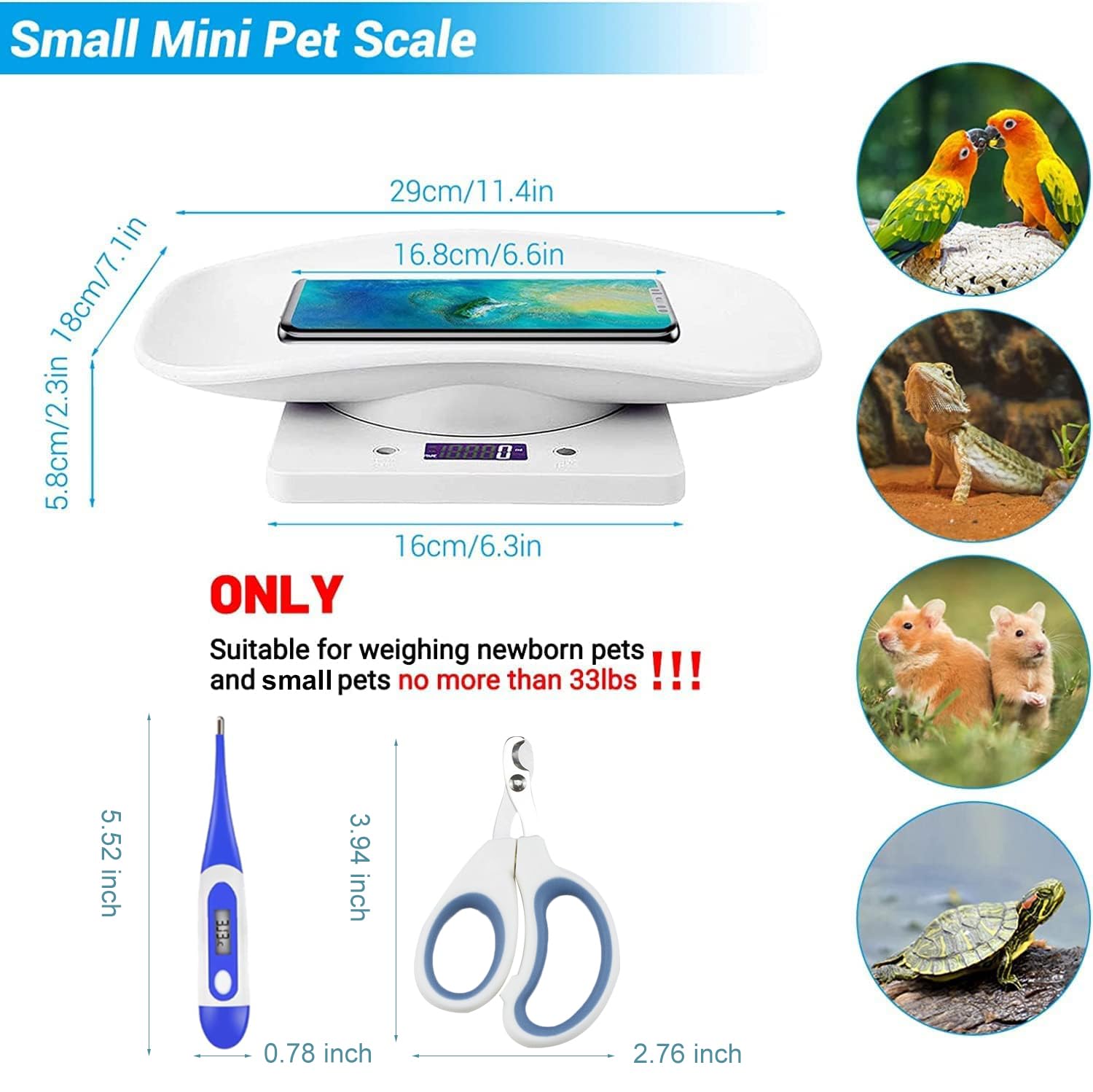 YTCYKJ Puppy Scales for Weighing, Multi-Function LCD Digital Puppy Scale for whelping Dogs with Pet Thermometer&Nail Clipper, Perfect for Puppy/Hamster/Hedgehog/Food, Capacity up to 33 lb