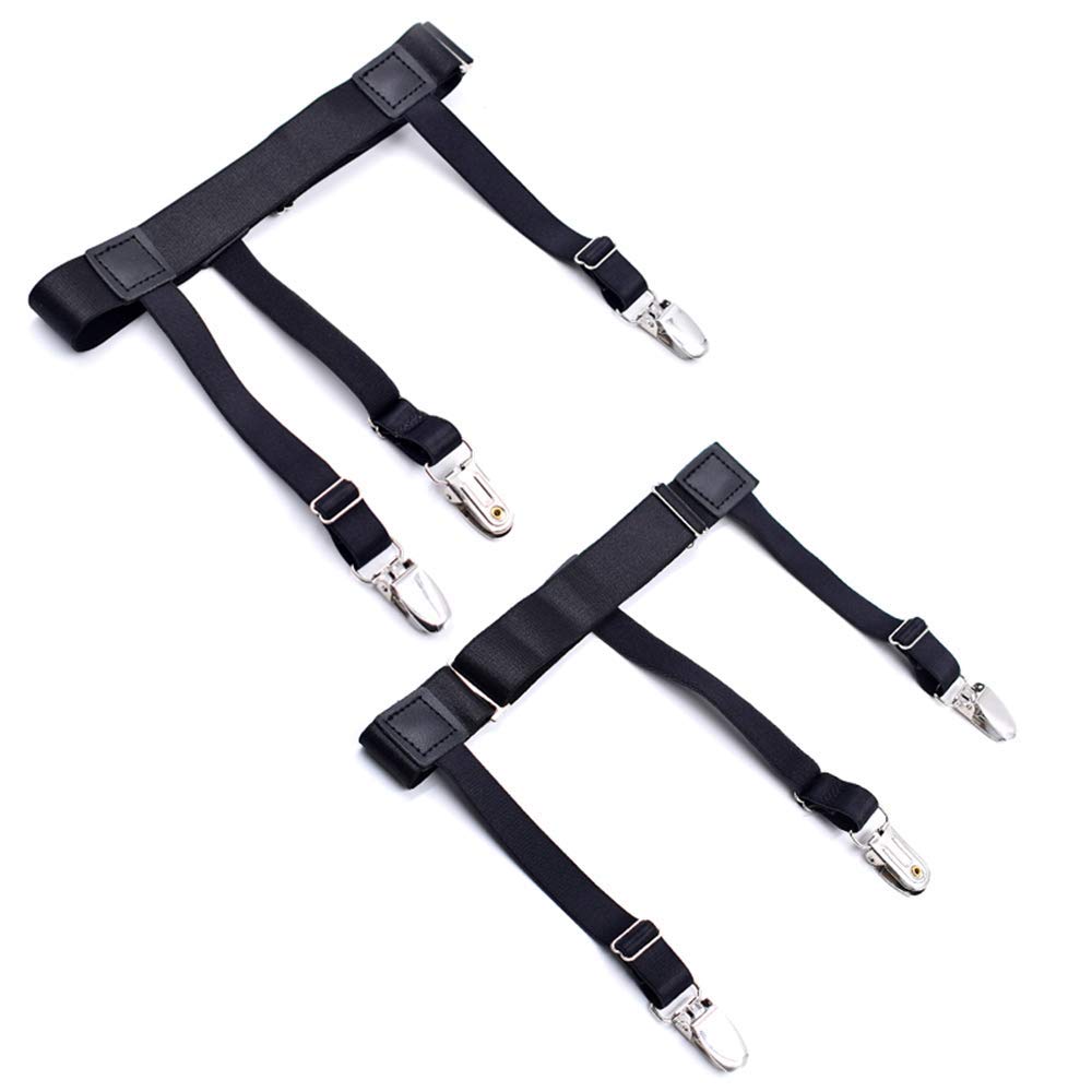 Kedofe Men Shirt Stays Adjustable Elastic Shirt Garter Shirts Holder with Non-slip Locking Clamps for Police Military (Black)